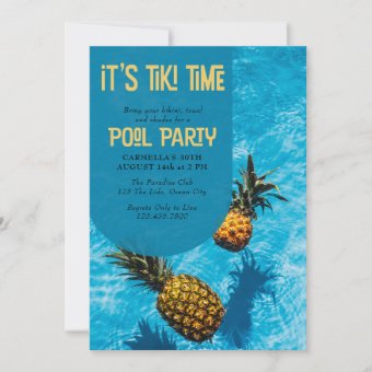 Tiki Time Pool Party 30th or any age Birthday Invitation | Zazzle