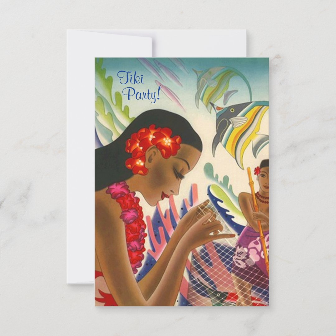 Tiki Tropical Lei Hawaiian Luau party INVITATON Invitation | Zazzle