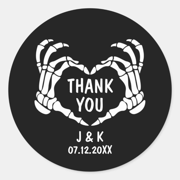 Til Death Black Skeleton Heart Wedding Thank You Classic Round Sticker ...