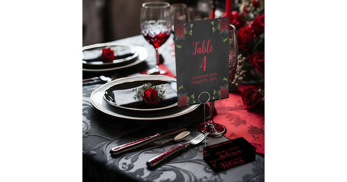 Til Death Do Us Part Gothic Black and Red Place Card Holder | Zazzle