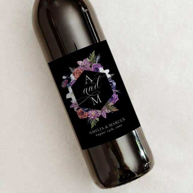 'Til Death Do Us Part Purple & Black Wedding Wine Label | Zazzle