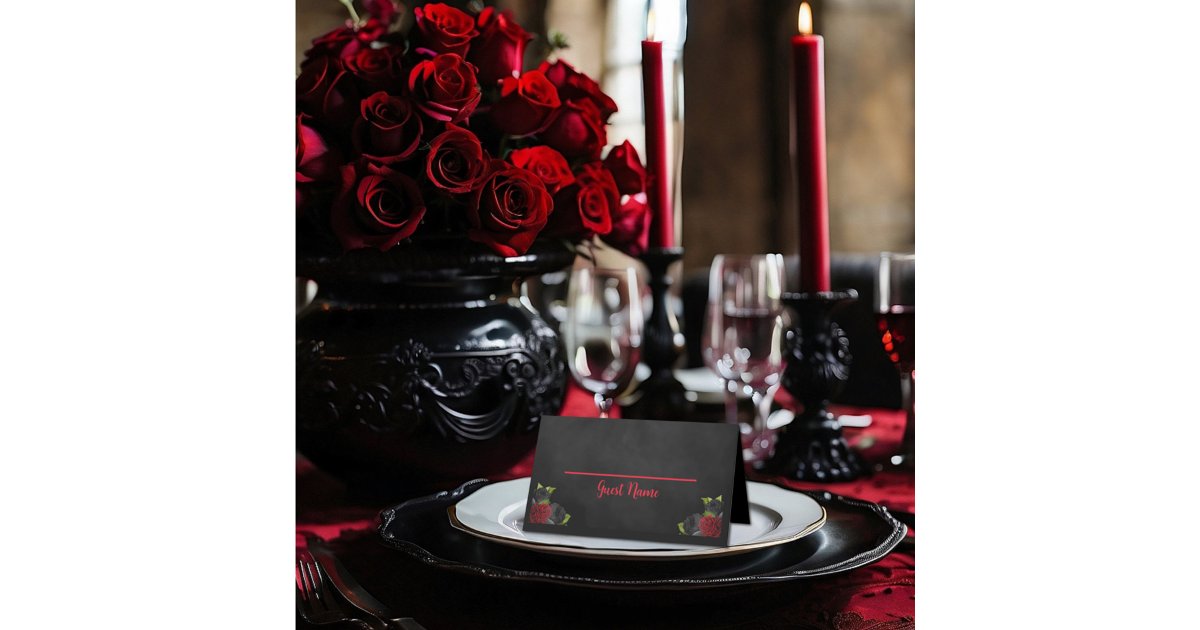 Til Death Do Us Party Gothic Red & Black Roses Pla Place Card | Zazzle