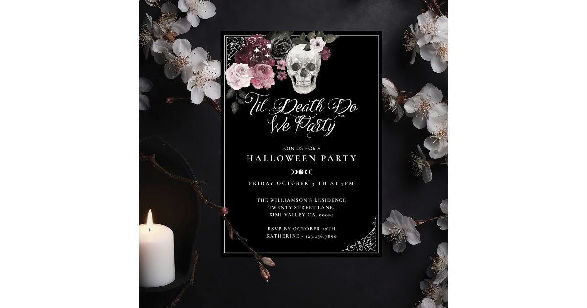 Til Death Do We Party Gothic Skull Halloween Invitation | Zazzle