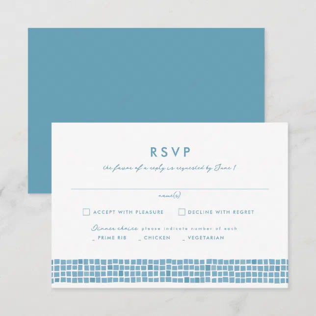 Tile frame Greek blue simple destination wedding RSVP Card | Zazzle