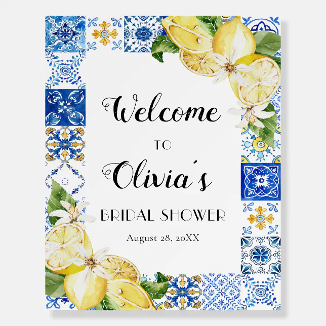 Tile Lemon Main Squeeze Bridal Shower Welcome Sign | Zazzle