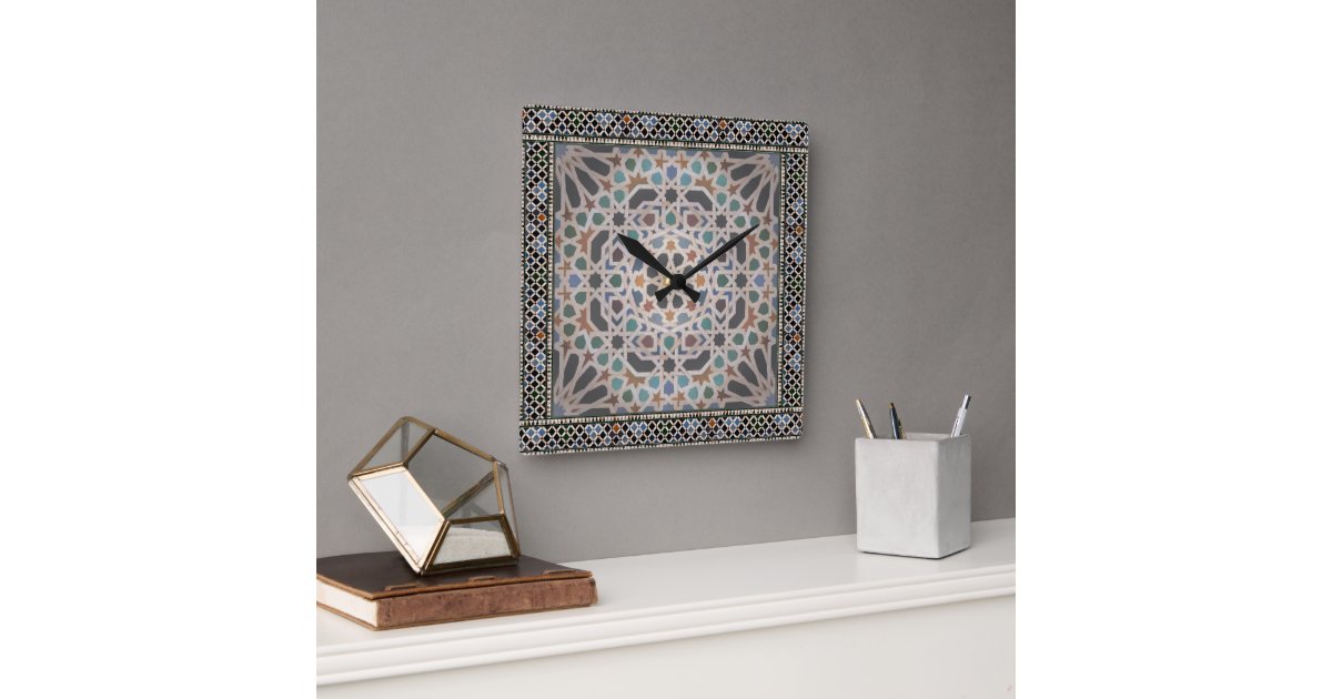 Tiles of the Alhambra Square Wall Clock | Zazzle
