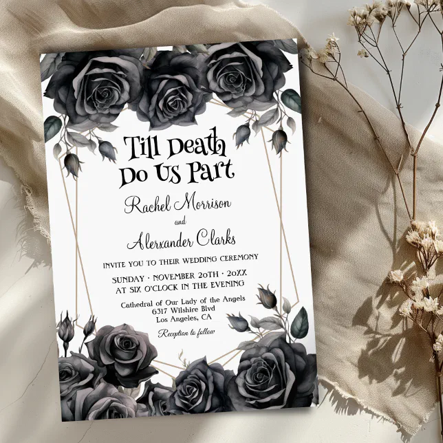 Till Death Black Florals Gothic Wedding Invitation | Zazzle