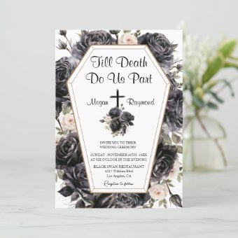 Till Death | Coffin Gothic Wedding Black Roses Invitation | Zazzle