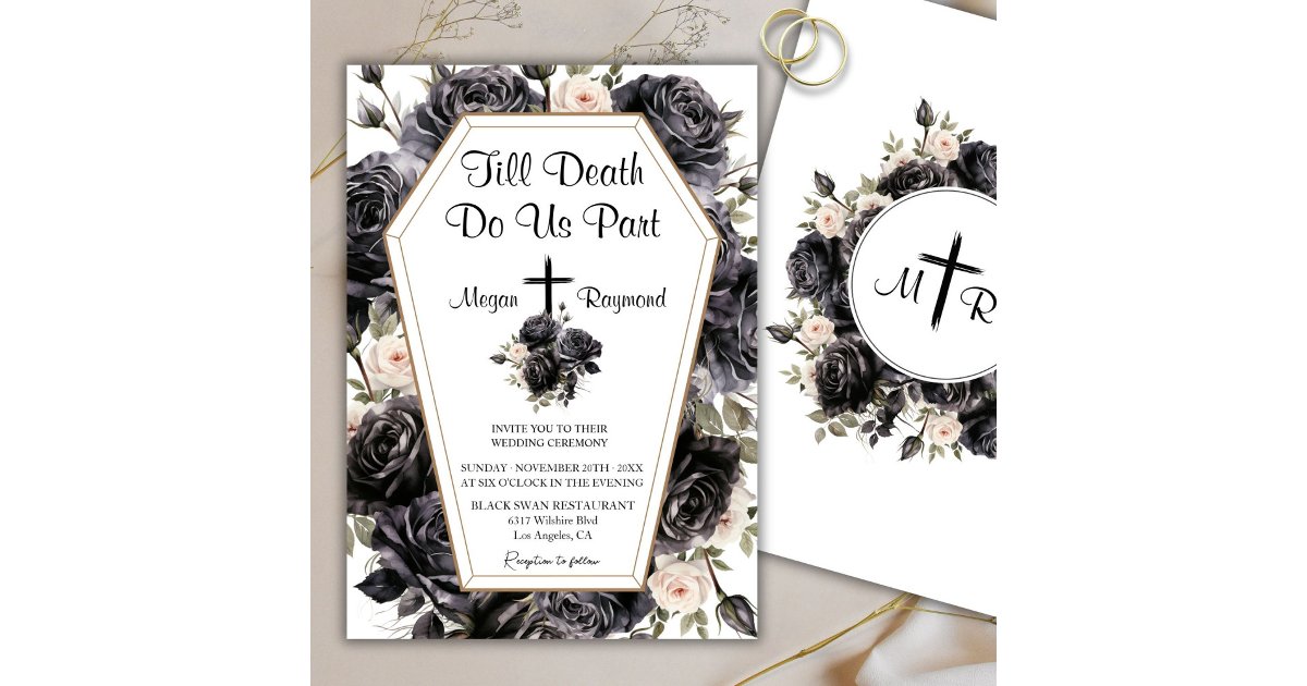 Till Death | Coffin Gothic Wedding Black Roses Invitation | Zazzle