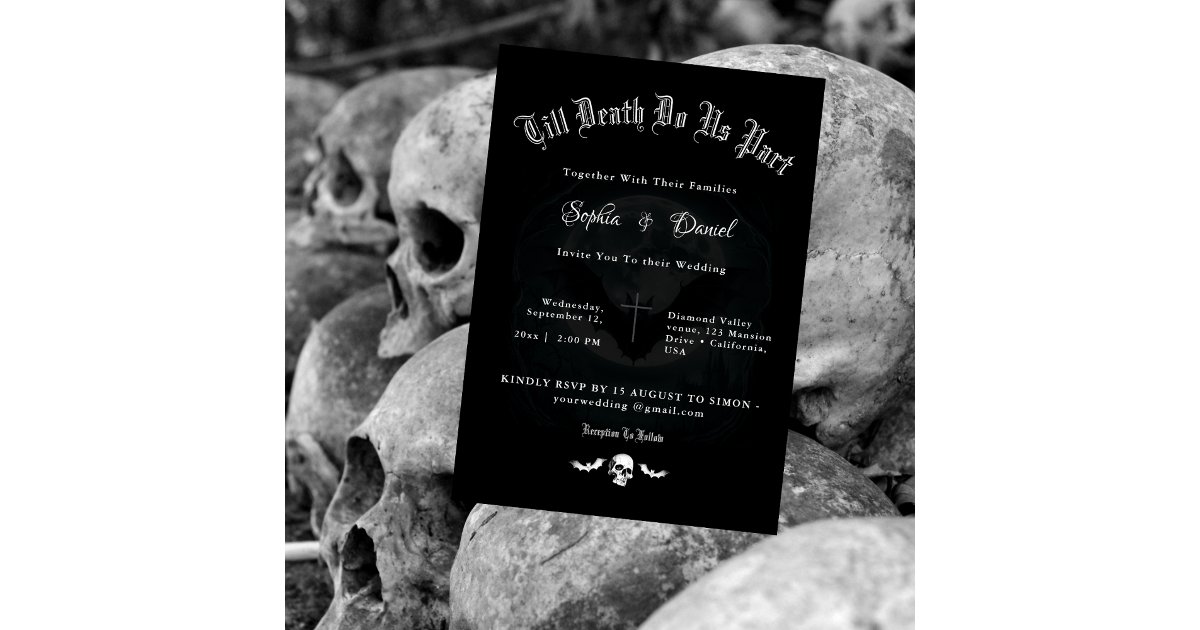 Till Death Cross Moonlight Bats Gothic Wedding Invitation | Zazzle