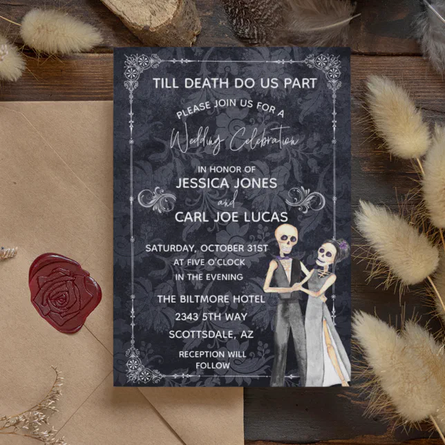 Till Death Do Us Part Halloween Wedding Skeletons Invitation | Zazzle