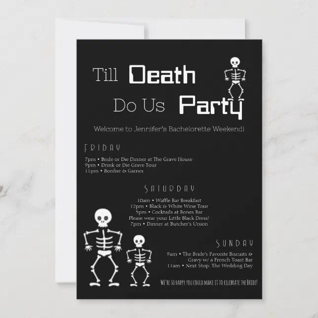Till Death Do Us Party Bachelorette Itinerary Invitation | Zazzle