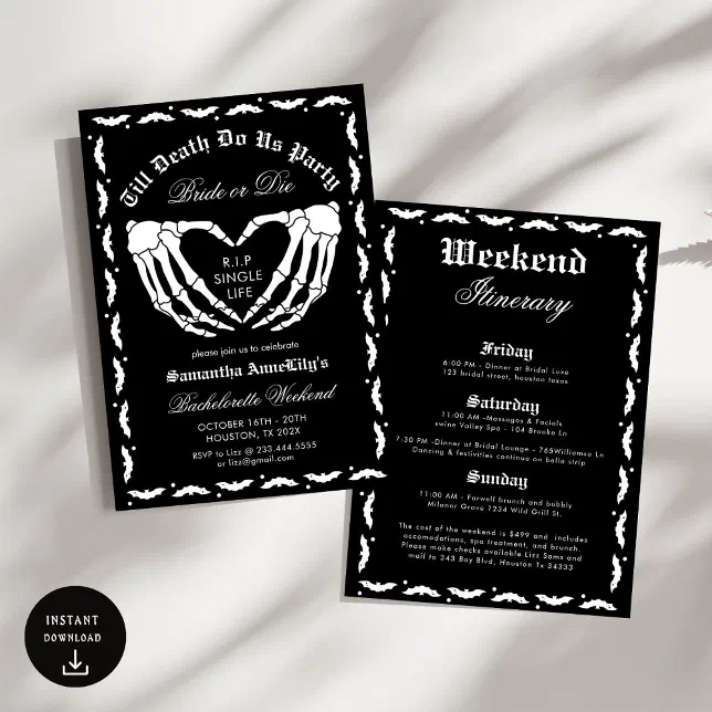Till Death Do Us Party Skeleton Bachelorette Party Invitation | Zazzle