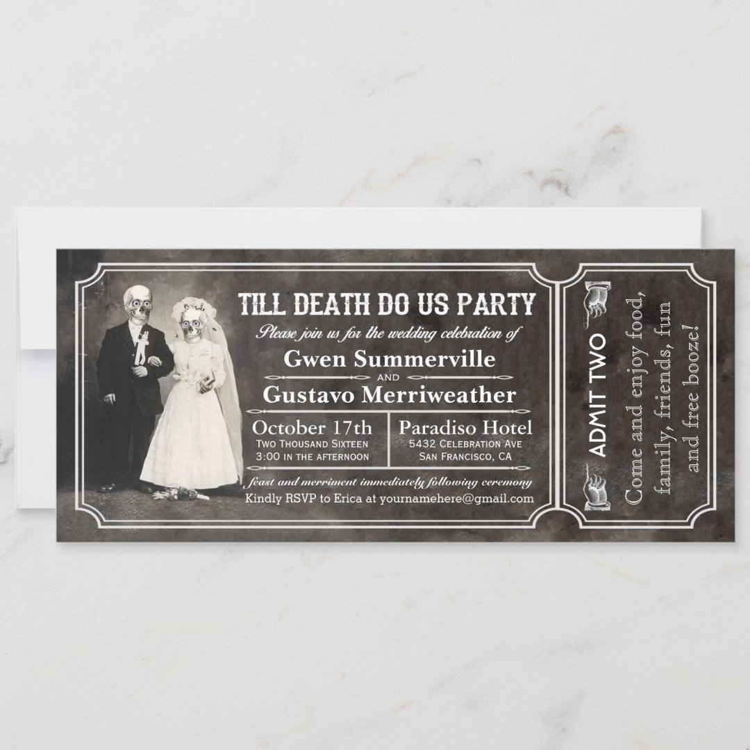 Till Death Do Us Party Wedding Ticket Invitations | Zazzle