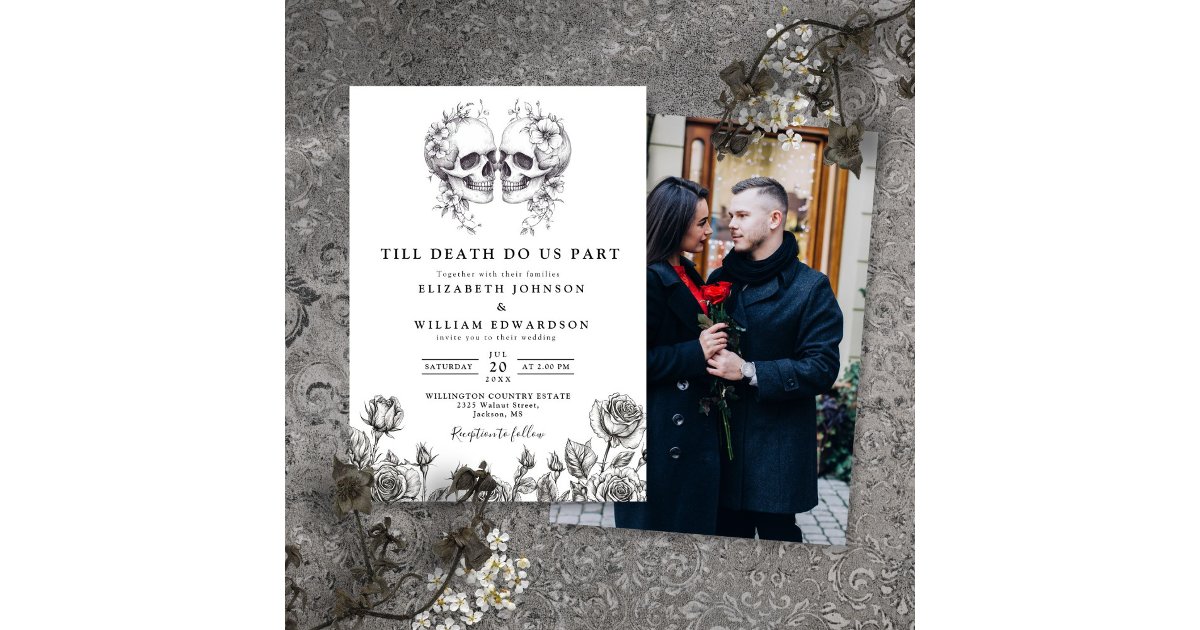 Till Death Gothic Skulls Photo Wedding Invitation | Zazzle