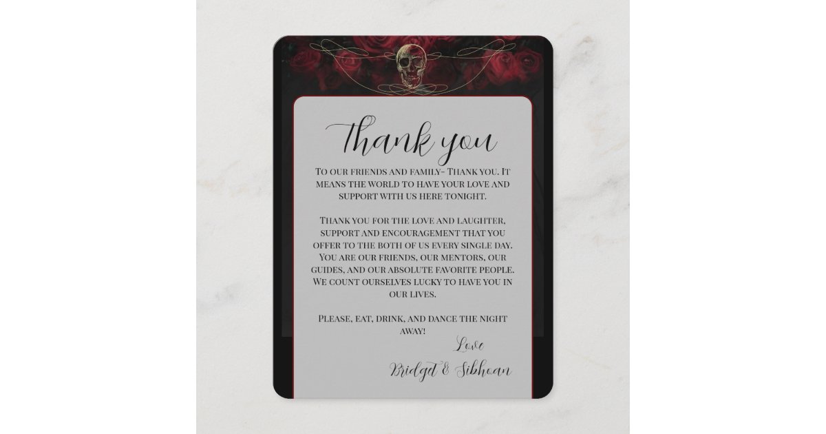 Till Death Skull Gothic Thank You Reception Card | Zazzle
