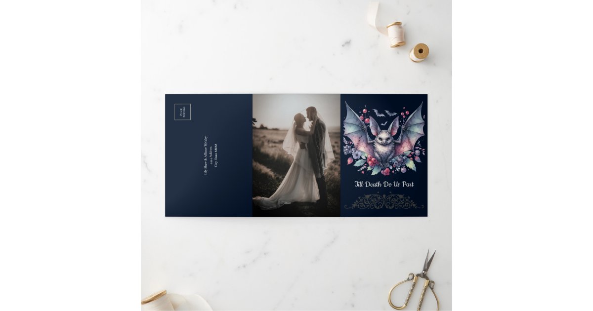 Till Death with Bat Wedding Tri-Fold Invitation | Zazzle