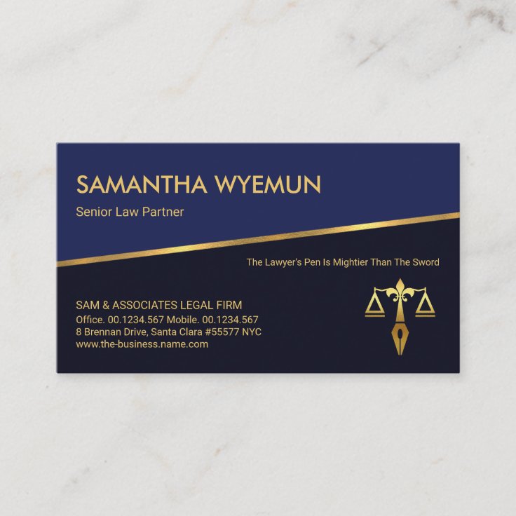 Tilting Gold Line Blue Shades Barrister Paralegal Business Card | Zazzle