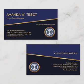 Tilting Gold Line Blue Shades Global Import Export Business Card | Zazzle