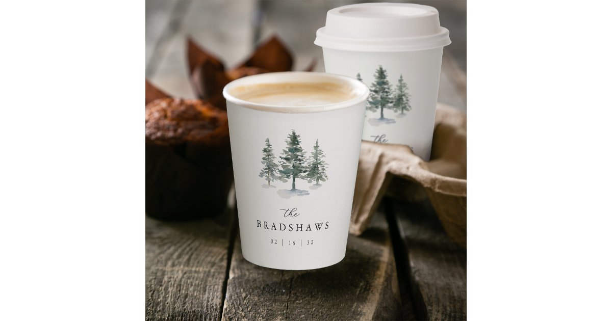 Timber Grove Evergreen Forest Wedding Favor Paper Cups | Zazzle