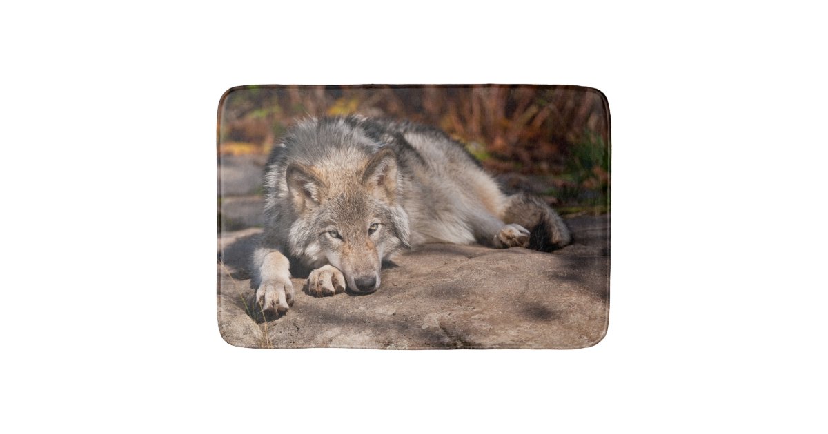 Timber Wolf Bath Mat | Zazzle