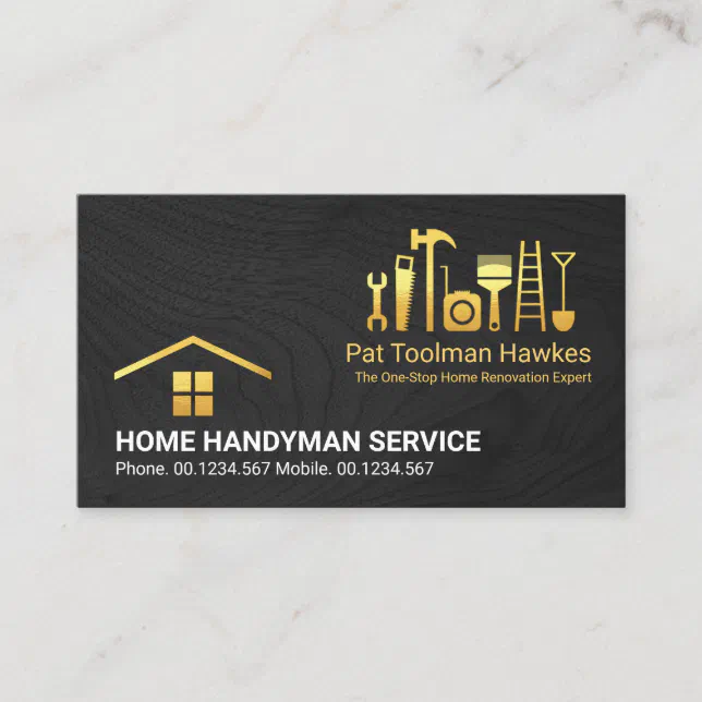 Timber Wood Gold Construction Handyman Tools Business Card | Zazzle