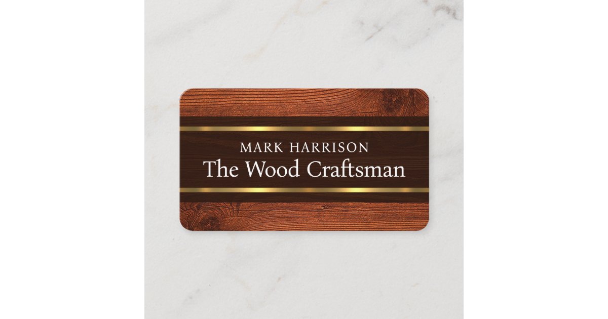 Timber Wood Gold Lines Craftsman Business Card | Zazzle