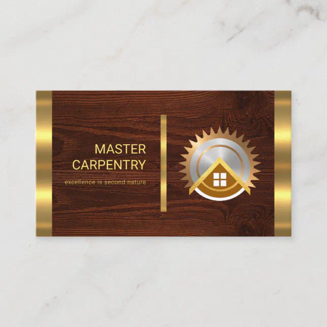 Timber Wood Gold Stripes Carpenter Business Card | Zazzle