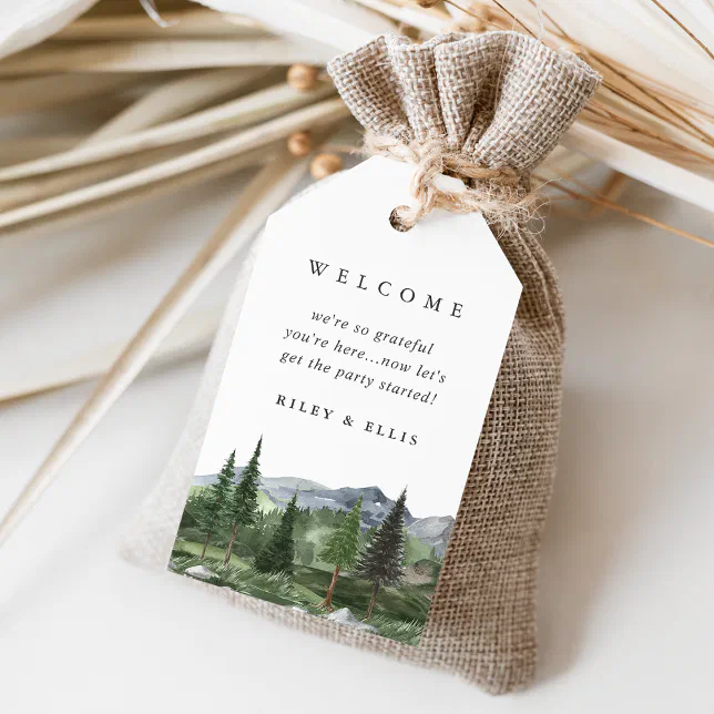 Timberline | Mountain Forest Wedding Welcome Gift Tags | Zazzle