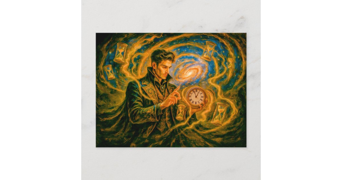 Time-bending mage in enchanted oil painting holiday postcard | Zazzle