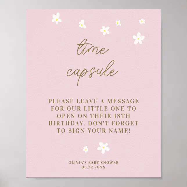 Time Capsule Baby Shower Sweet Daisies Pastel Pink Poster | Zazzle