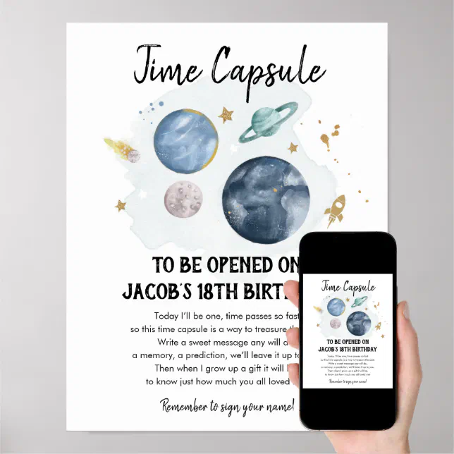 Time Capsule Outer Space Planets Boy Birthday Poster | Zazzle