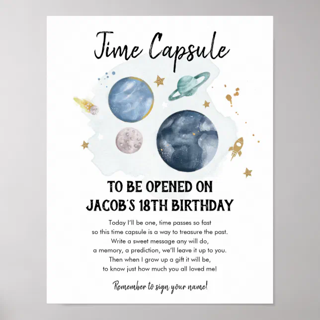 Time Capsule Outer Space Planets Boy Birthday Poster | Zazzle