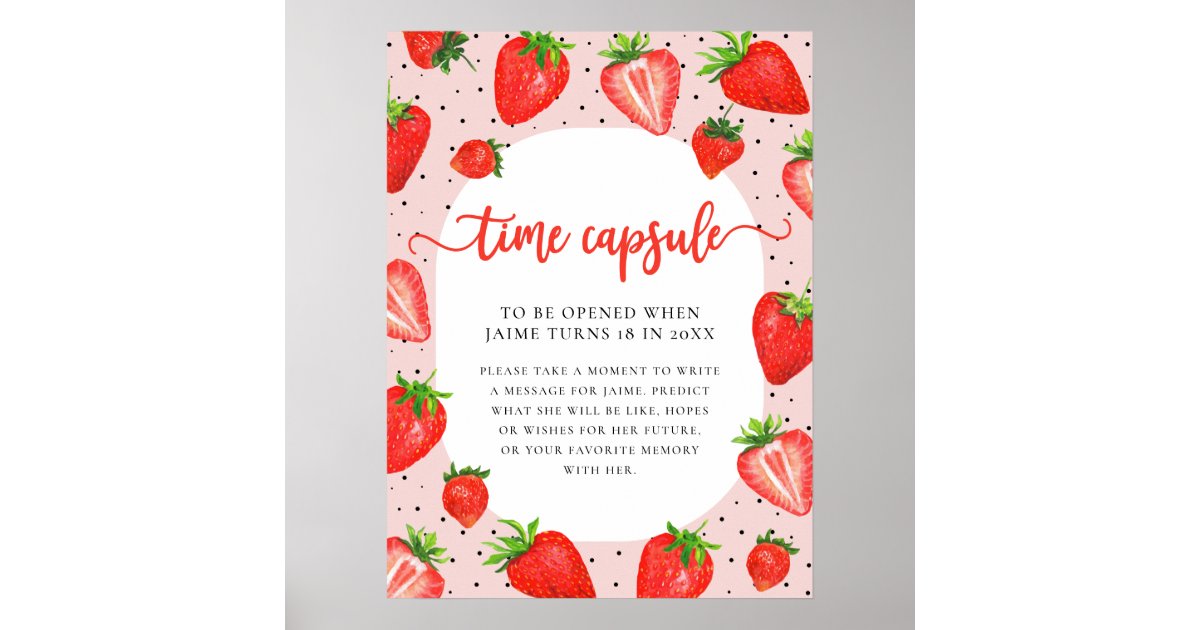 Time Capsule | Pink Strawberry Birthday Poster | Zazzle