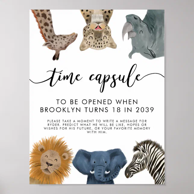 Time Capsule Sign | Boy Safari Birthday Party | Zazzle