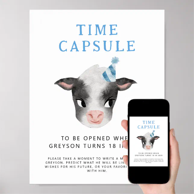 Time Capsule Sign | Cow Boy Birthday Party | Zazzle