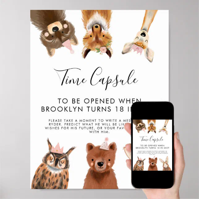 Time Capsule Sign | Girl Woodland Birthday Party | Zazzle