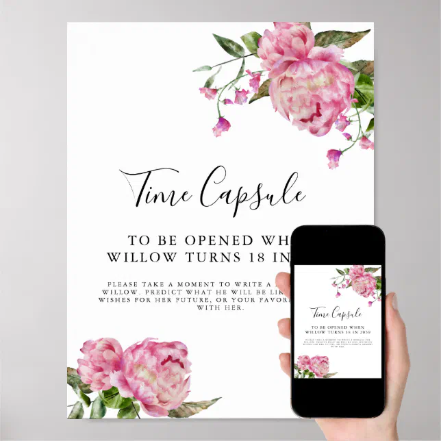 Time Capsule Sign | Pink Floral Birthday Party | Zazzle