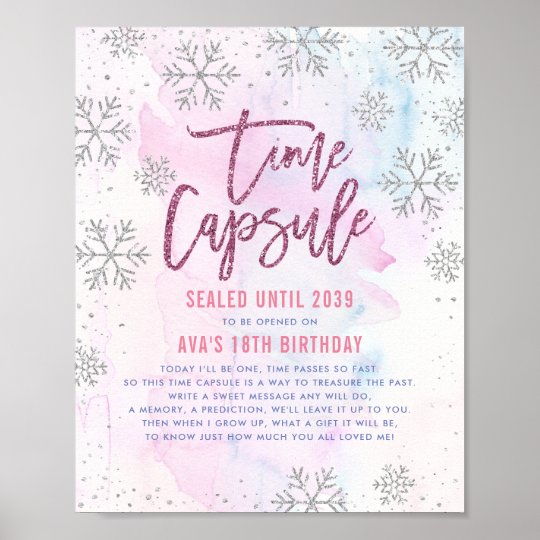 Time Capsule Silver Snowflake Glitter Magenta Poster | Zazzle.com