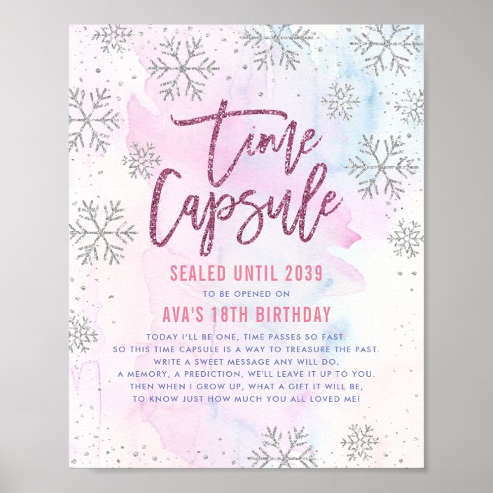 Time Capsule Silver Snowflake Glitter Magenta Poster | Zazzle.com