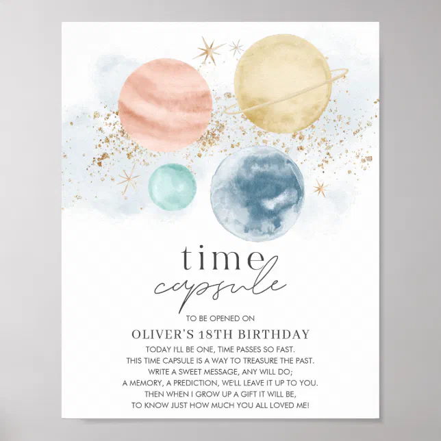 Time Capsule Space Birthday Poster Boys | Zazzle