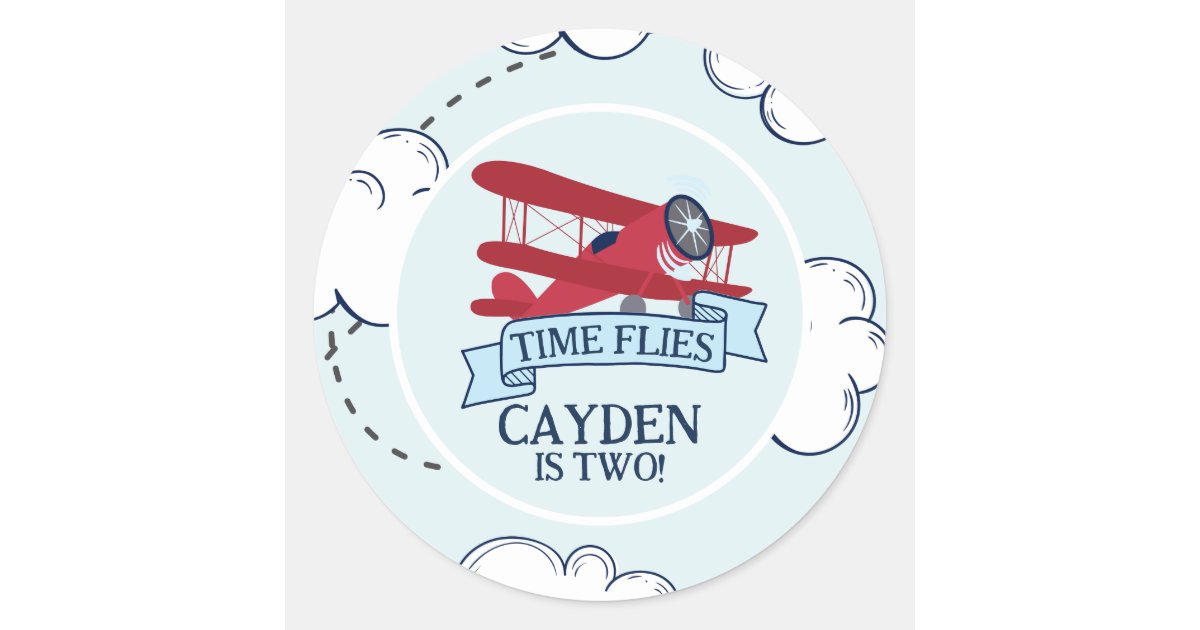 Time Flies Airplane Birthday Classic Round Sticker | Zazzle