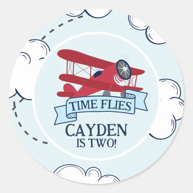 Time Flies Airplane Birthday Classic Round Sticker | Zazzle