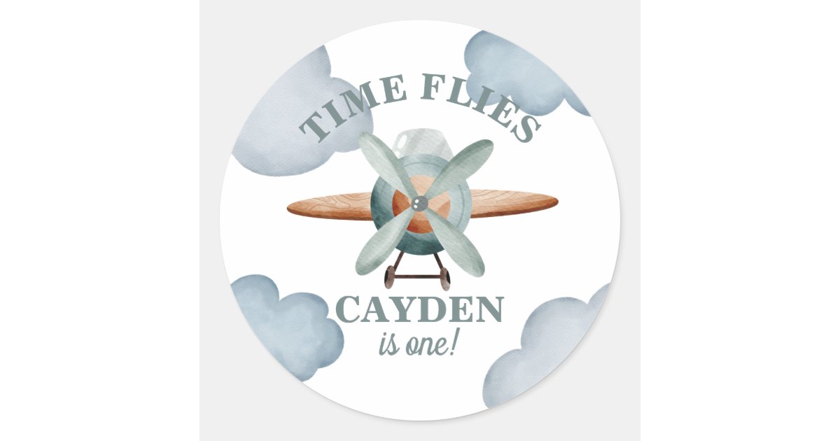 Time Flies Airplane Birthday Classic Round Sticker | Zazzle