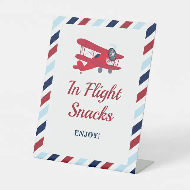 Time Flies Airplane Birthday In Flight Snacks Pedestal Sign | Zazzle