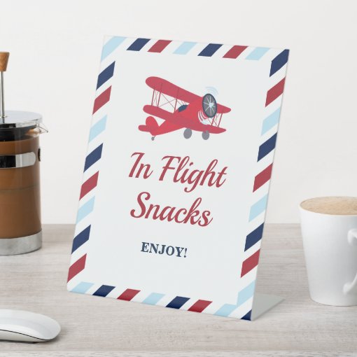 Time Flies Airplane Birthday In Flight Snacks Pedestal Sign | Zazzle
