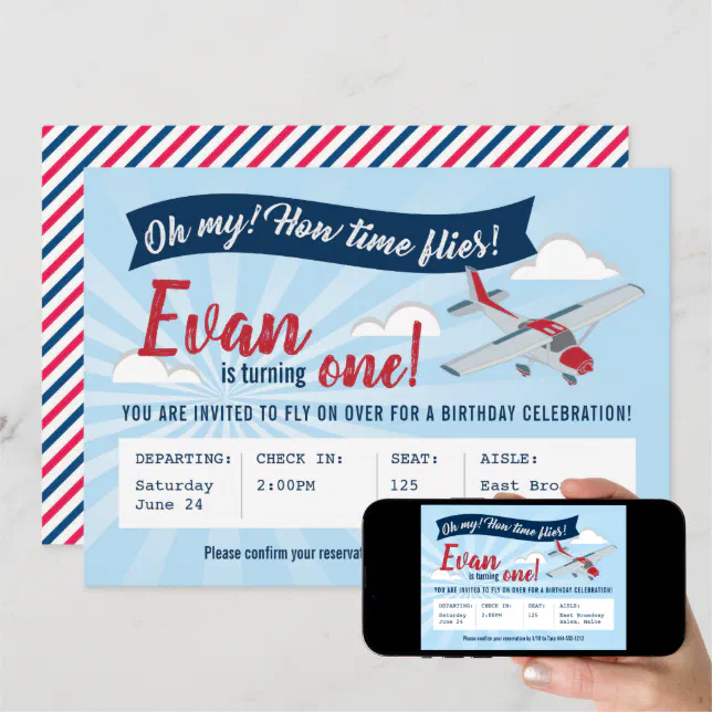 Time Flies Airplane Birthday Invitation | Zazzle