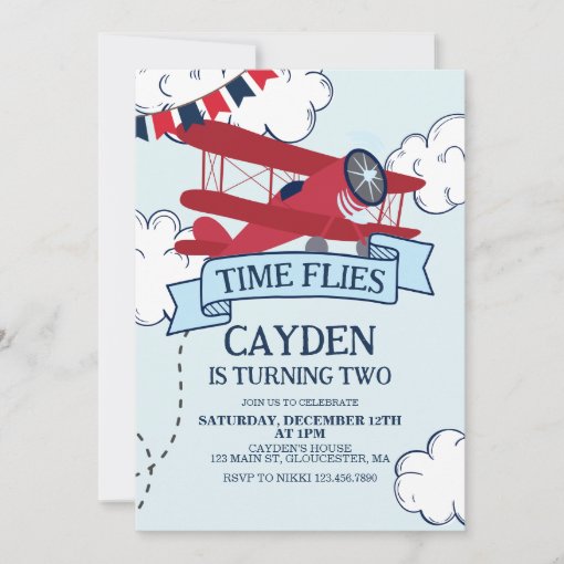 Time Flies Airplane Birthday Invitation | Zazzle