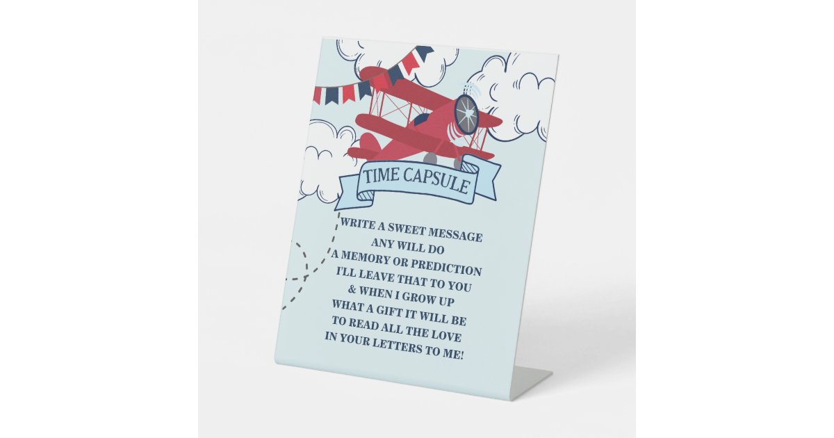 Time Flies Airplane Birthday Time Capsule Pedestal Sign | Zazzle