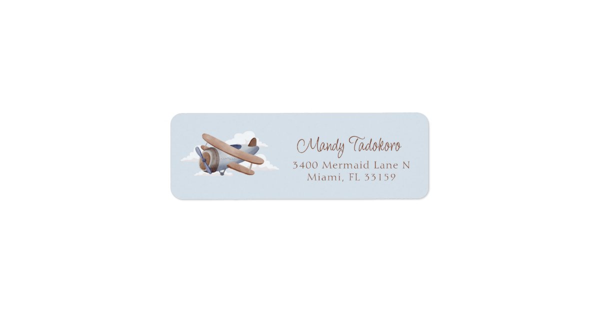 Time Flies Airplane, Blue Airplane return address Label | Zazzle